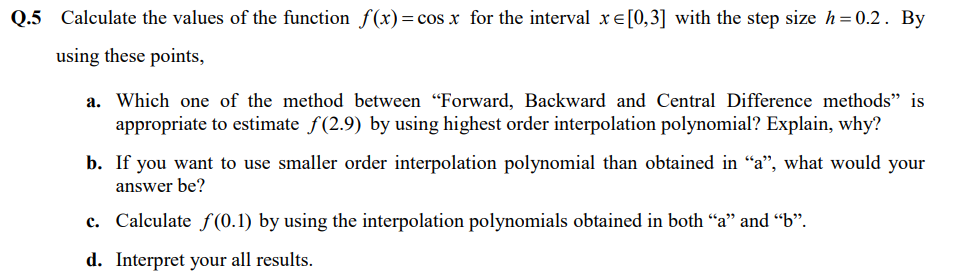 Solved 2.5 Calculate the values of the function f(x)=cosx | Chegg.com