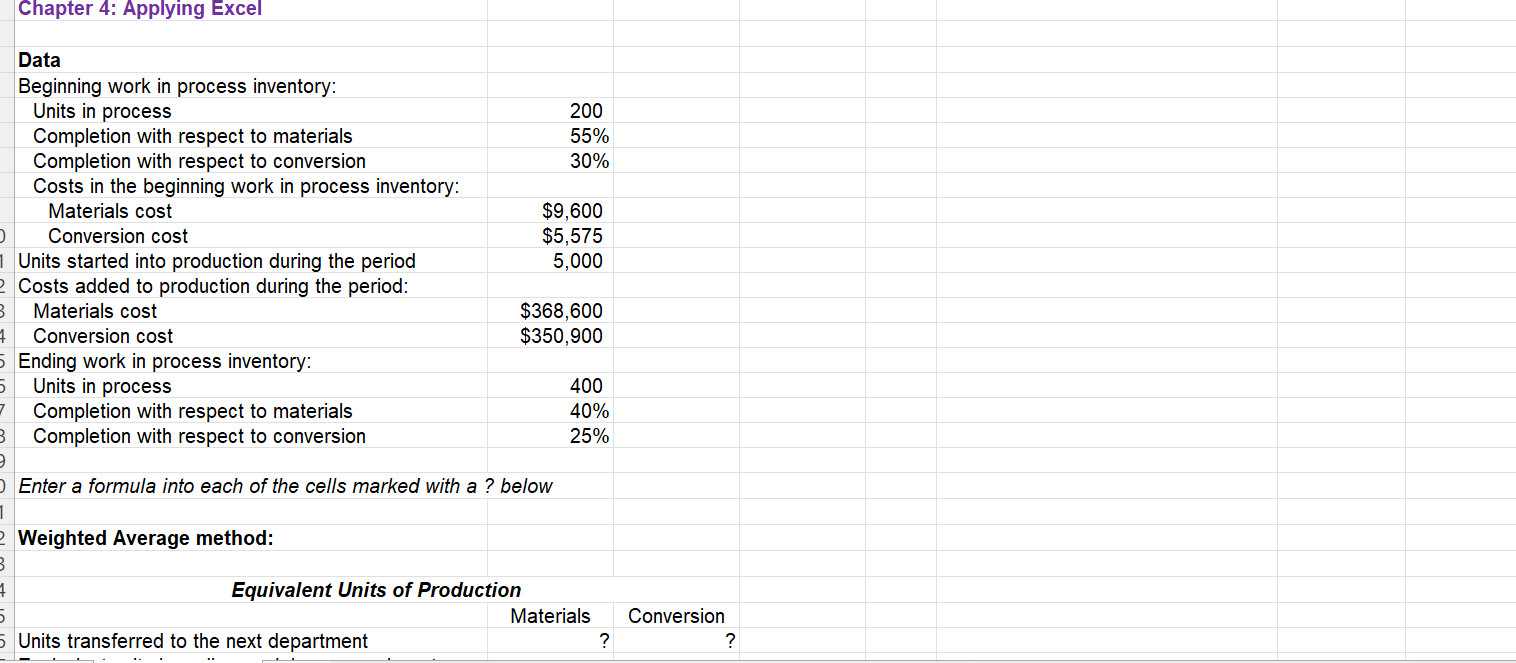 Solved Download the Applying Excel form and enter formulas | Chegg.com