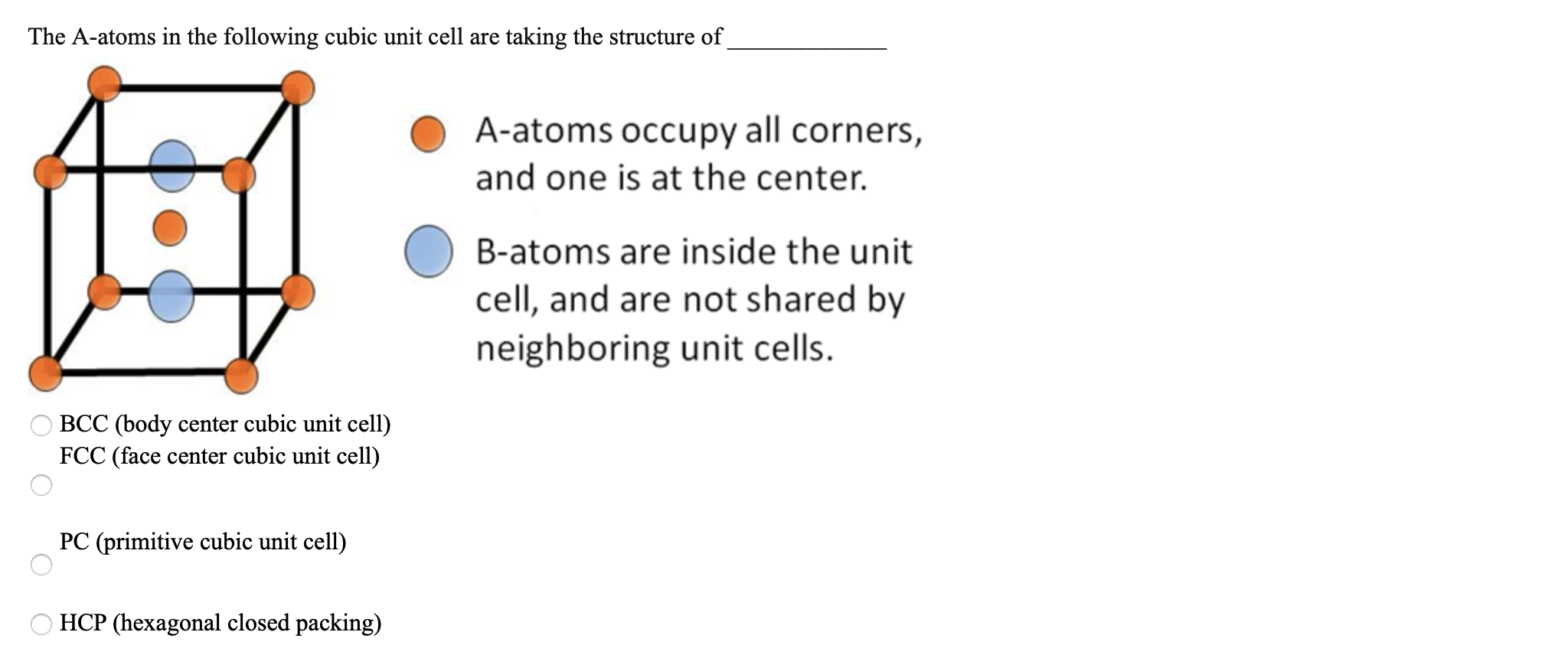 Solved The A-atoms in the following cubic unit cell are | Chegg.com