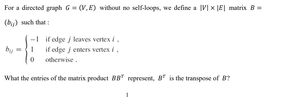 Solved For a directed graph G = (V,E) without no self-loops, | Chegg.com