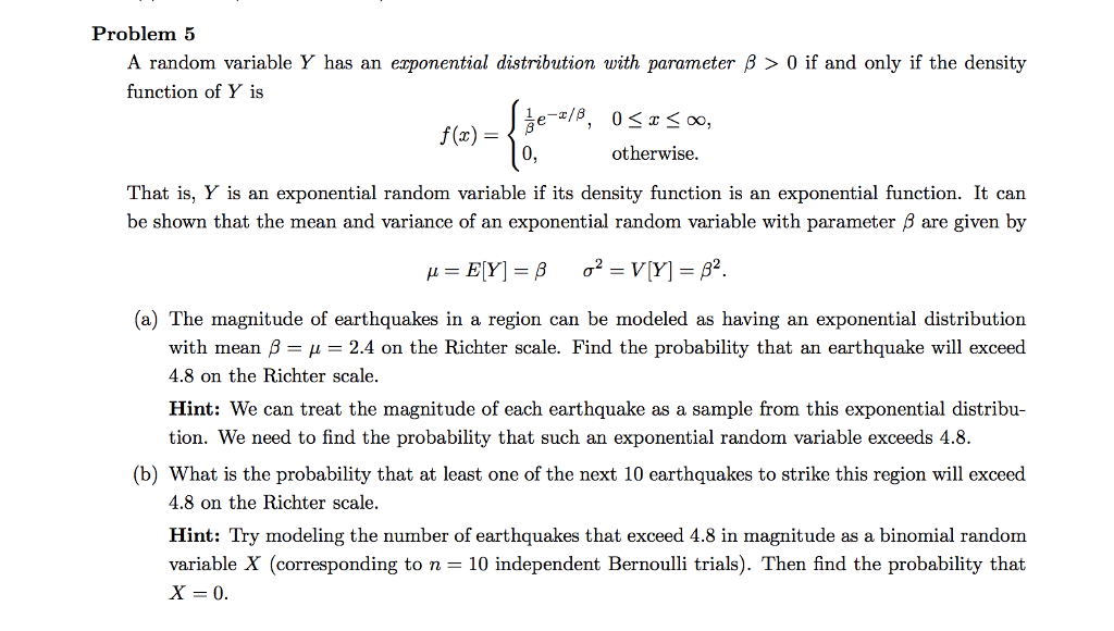 Solved Problem 5 A random variable Y has an exponential | Chegg.com