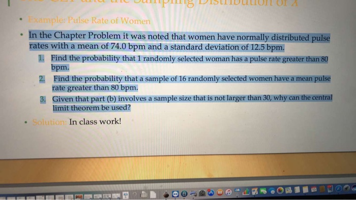 Solved Example: Pulse Rate of Women In the Chapter Problem | Chegg.com