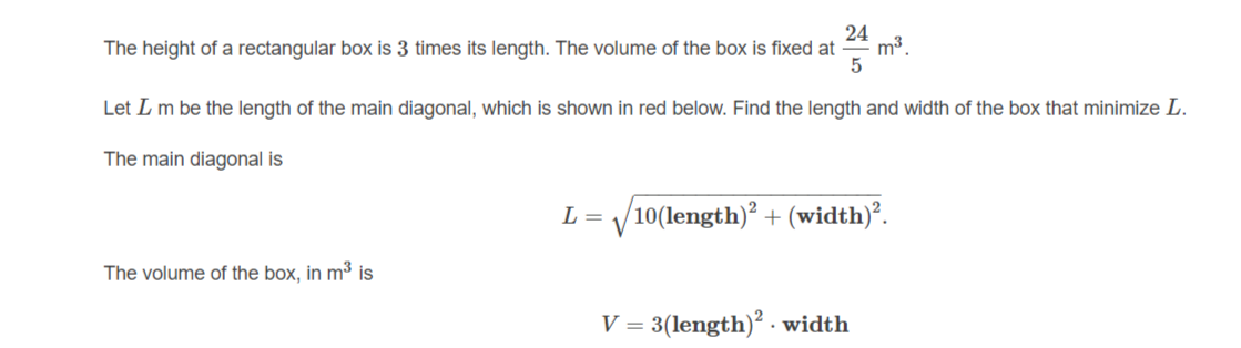 Solved diagonal 3(length) width length The height of a | Chegg.com