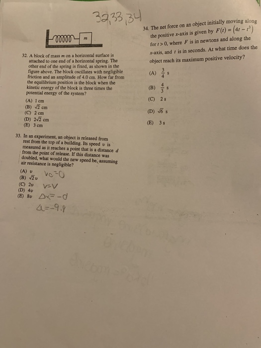 Solved 3233 3 34. The net force on an object initially | Chegg.com