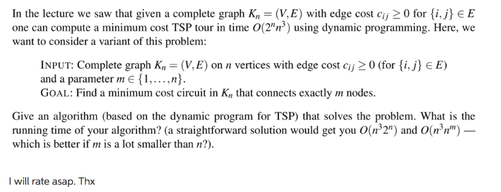 Solved In the lecture we saw that given a complete graph Kn | Chegg.com