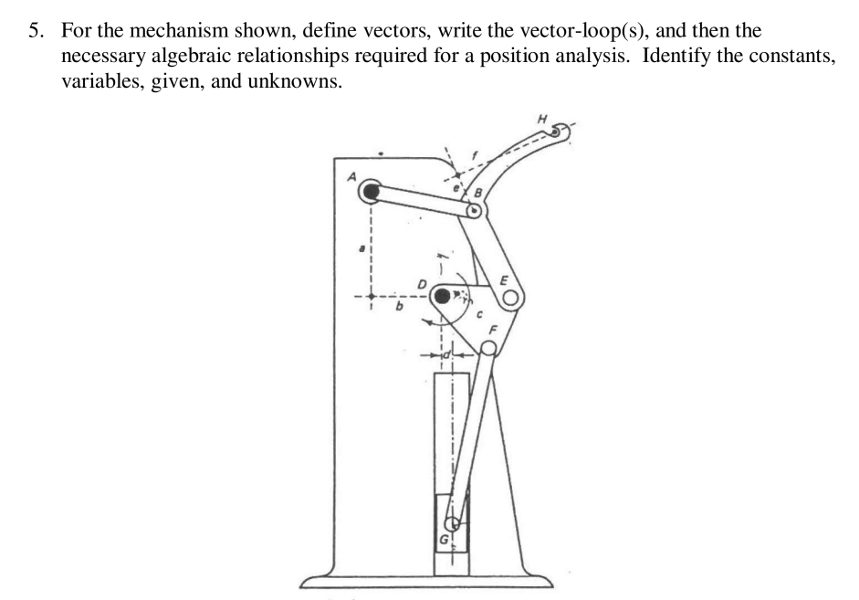 Solved 5. For the mechanism shown, define vectors, write the | Chegg.com