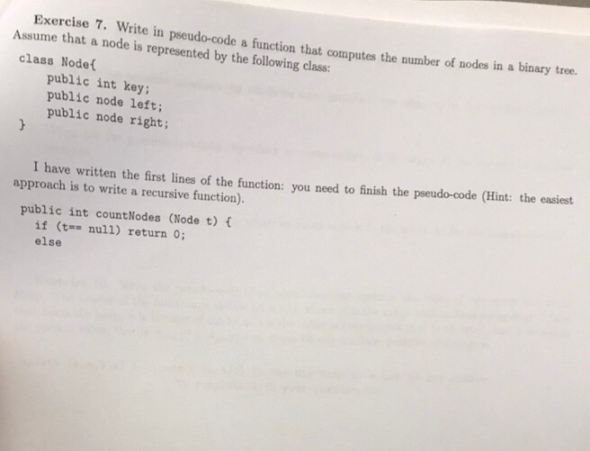 Solved Exercise 7. Write in pseudo-code a function that | Chegg.com