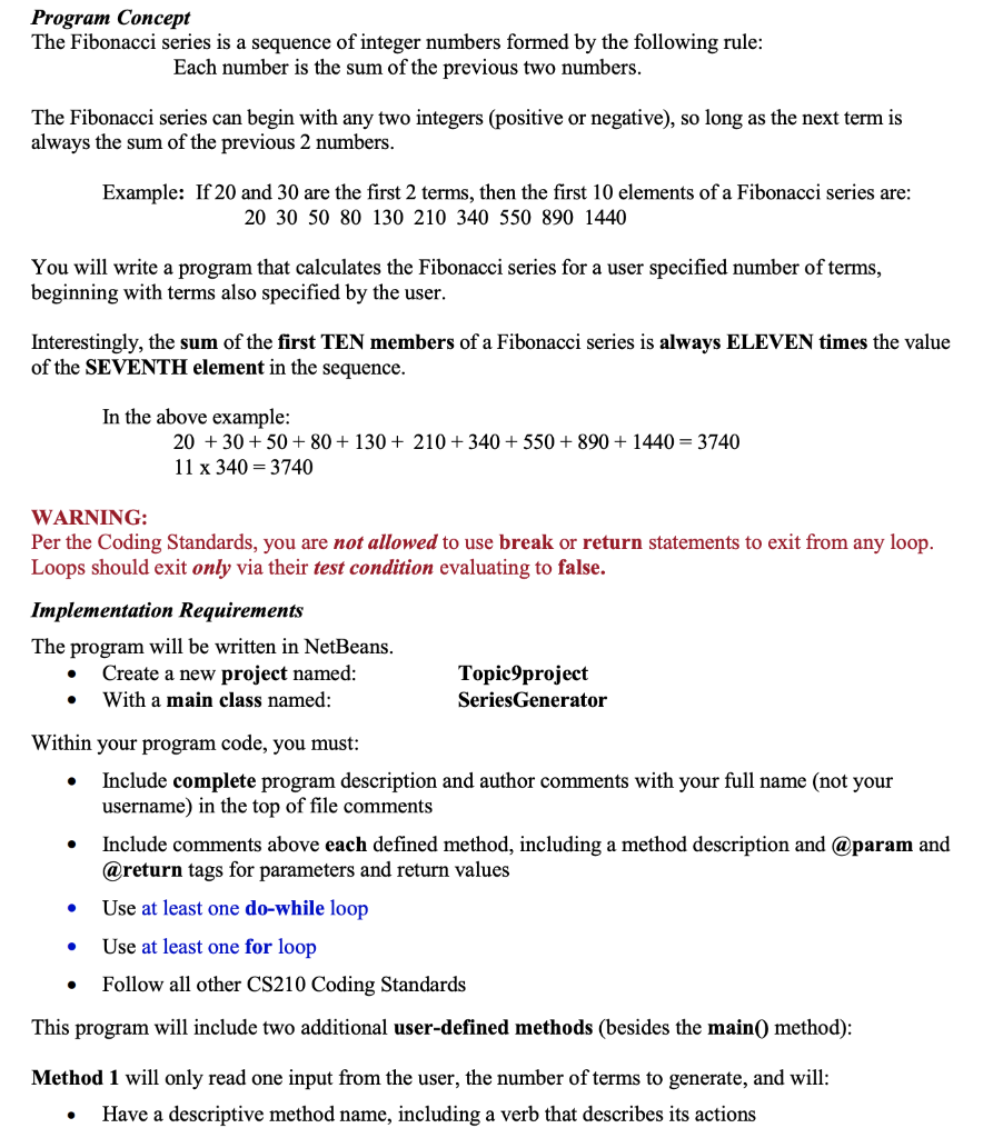 Solved Program Concept The Fibonacci series is a sequence of | Chegg.com