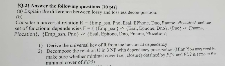 Solved [Q.2) Answer the following questions [10 pts] (a) | Chegg.com