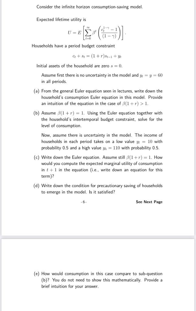 Consider the infinite horizon consumption-saving | Chegg.com