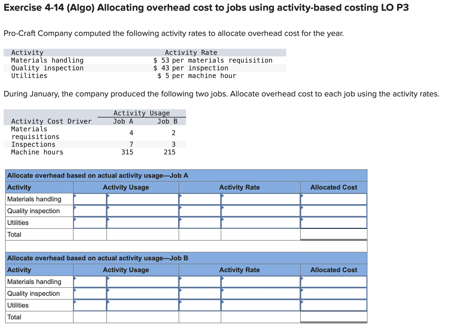Solved Exercise 4-14 (Algo) Allocating overhead cost to jobs | Chegg.com