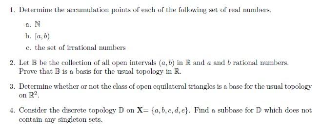 Solved 1. Determine the accumulation points of each of the | Chegg.com
