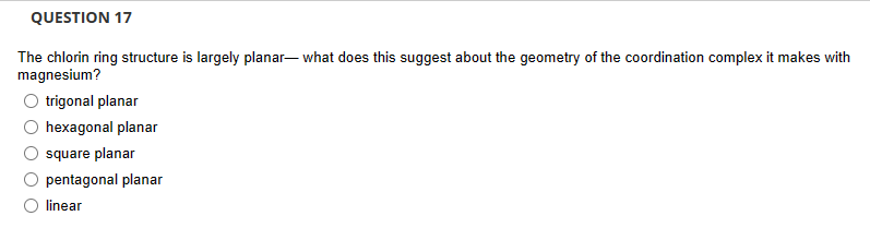 Solved The chlorin ring structure is largely planar- what | Chegg.com