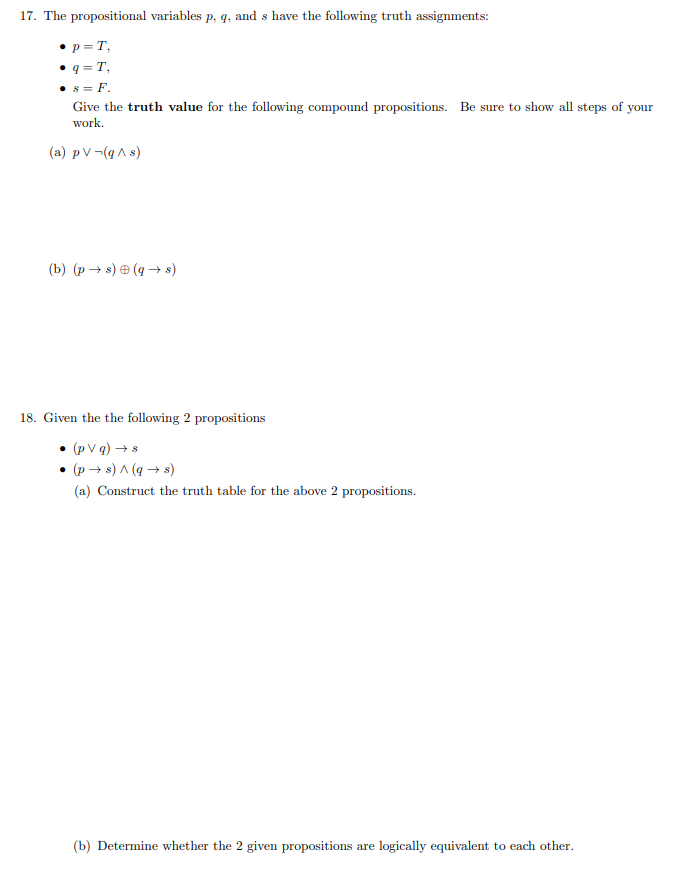 Solved 17. The propositional variables p, q, and s have the | Chegg.com