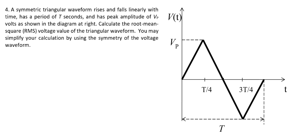 Solved 4. A symmetric triangular waveform rises and falls | Chegg.com