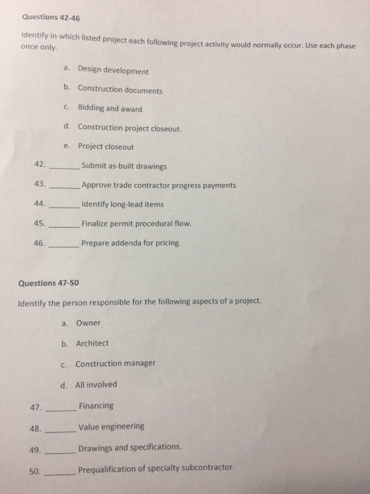 Solved Identify in which listed project each following | Chegg.com