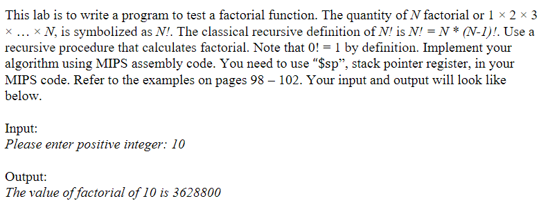 Solved This lab is to write a program to test a factorial | Chegg.com