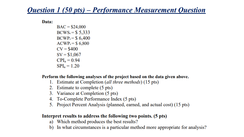 Solved Question 1 (50 pts) – Performance Measurement | Chegg.com