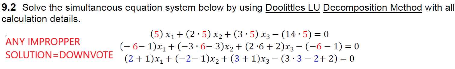 Solved 9.2 ﻿Solve the simultaneous equation system below by | Chegg.com