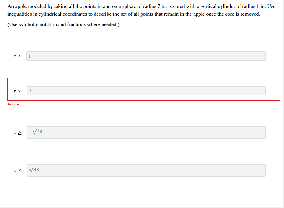Solved An apple modeled by taking all the points in and on a | Chegg.com