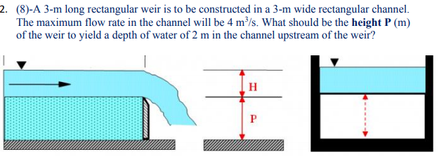 Solved 2. (8)-A 3-m long rectangular weir is to be | Chegg.com