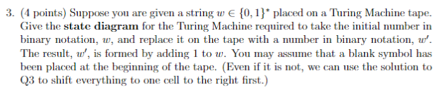 Solved 3. (4 points) Suppose you are given a string w ∈ {0, | Chegg.com