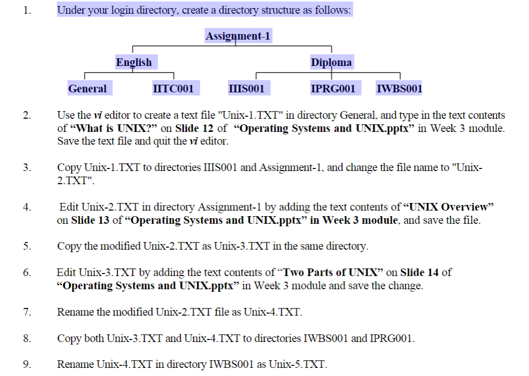 Solved 10. Copy Unix-3.TXT in directory IWBS001 to directory | Chegg.com