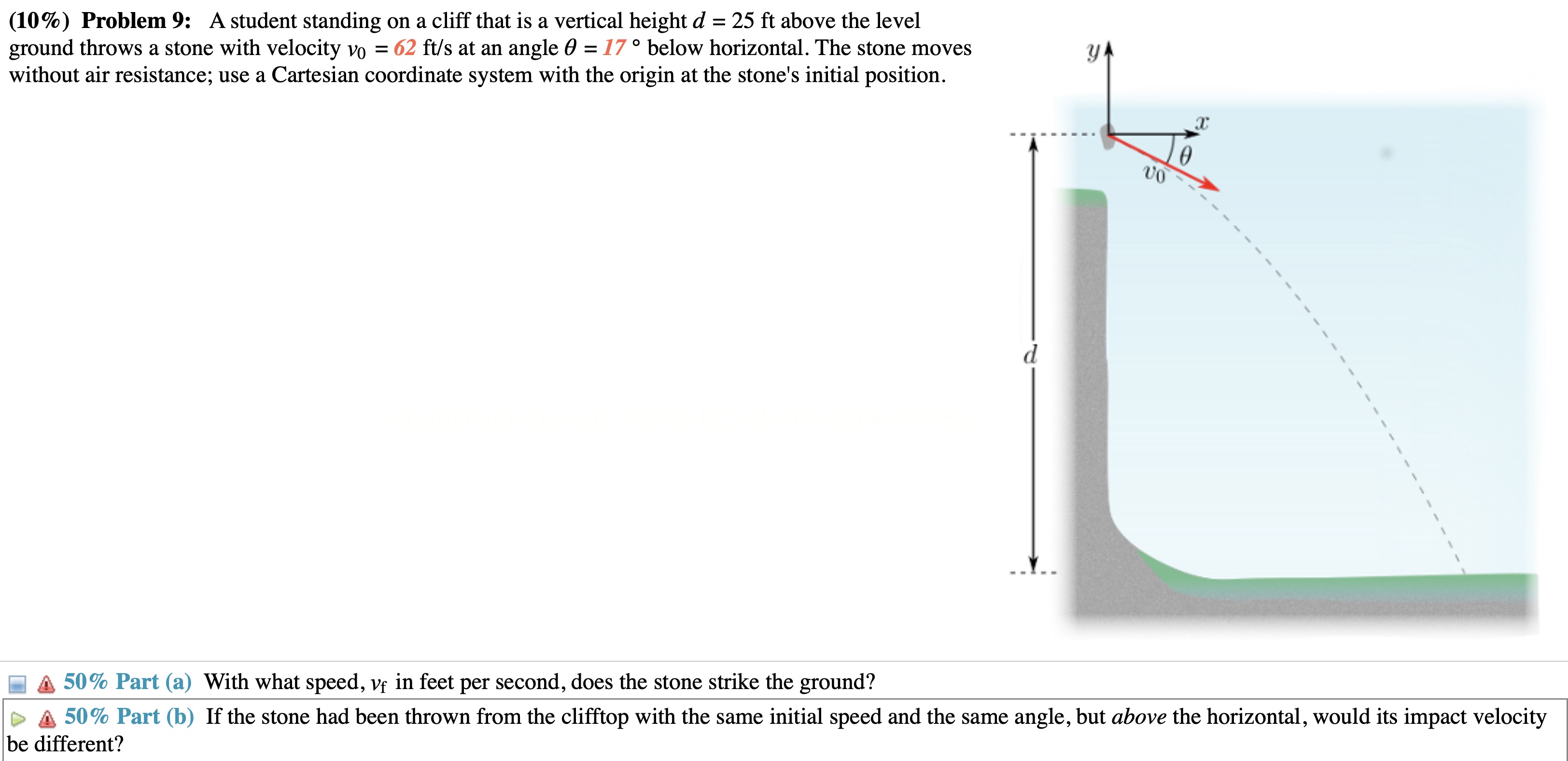 Solved (10\%) Problem 9: A student standing on a cliff that | Chegg.com
