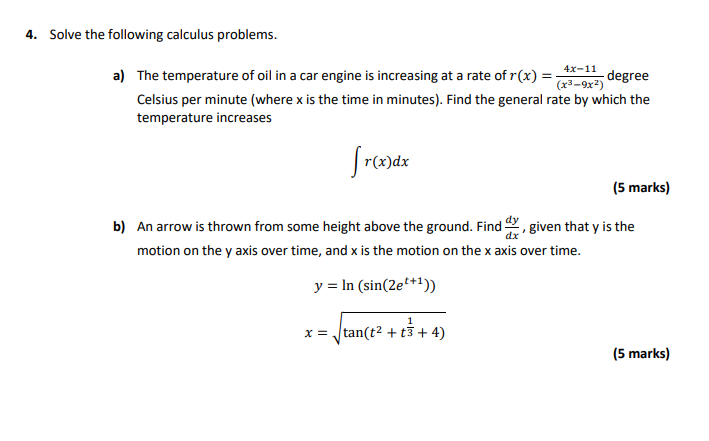 Solved 4. Solve the following calculus problems. a) The | Chegg.com