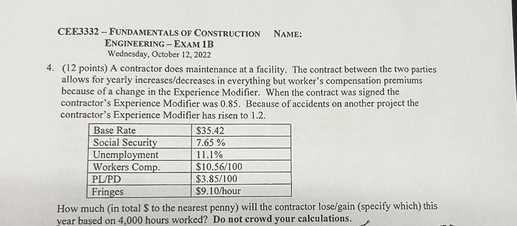 Solved Please solve based on 4,000 hours worked. the correct | Chegg.com