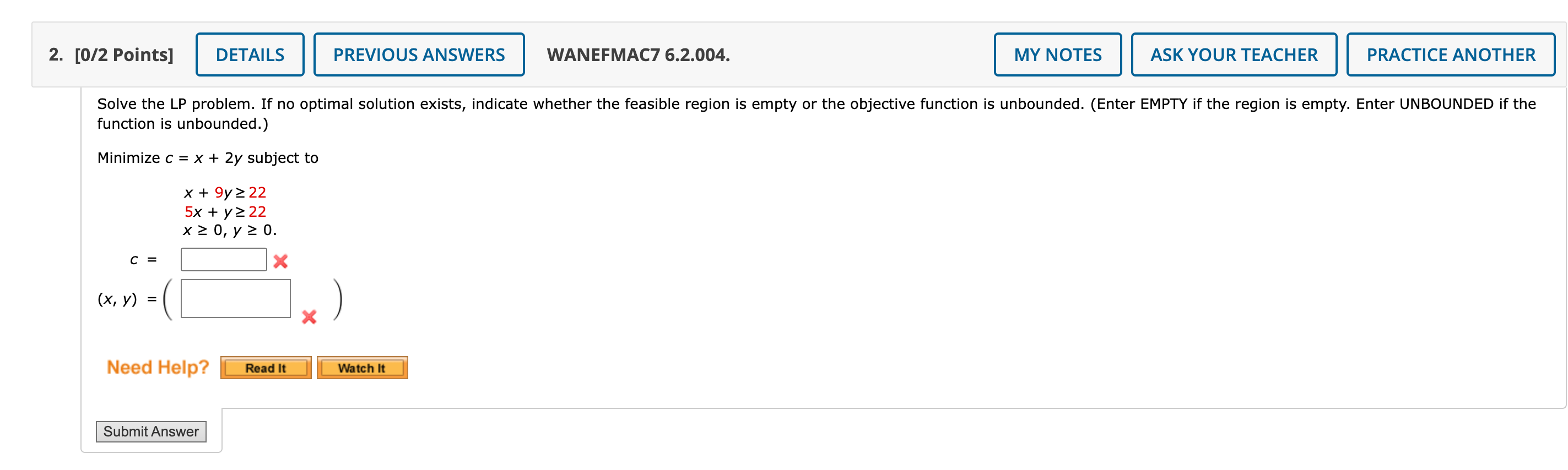 Solved function is unbounded.) Minimize c=x+2y subject to | Chegg.com