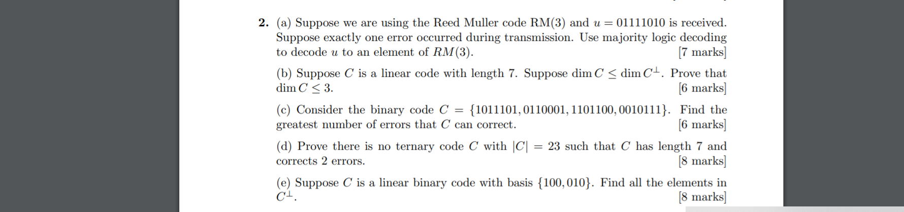 Solved 2. (a) Suppose we are using the Reed Muller code | Chegg.com