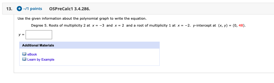 Solved 13. -/1 points OSPreCalc1 3.4.286. Use the given | Chegg.com