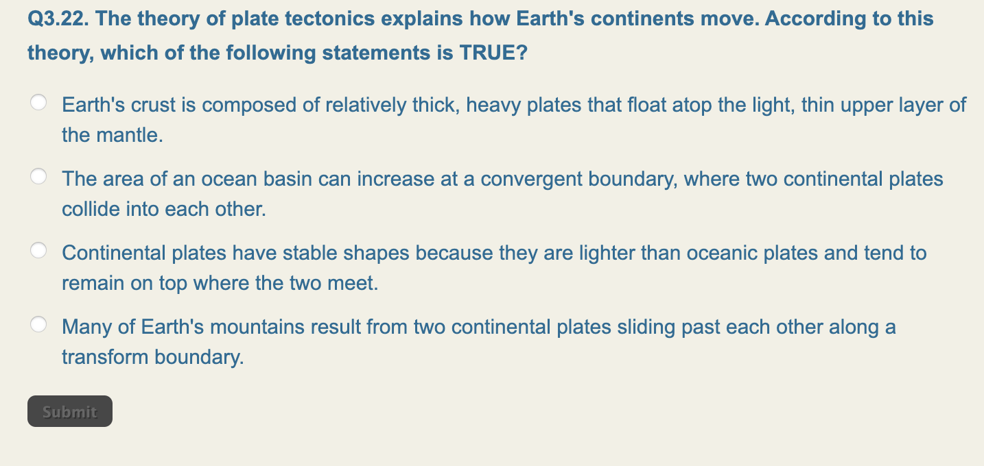 Solved Q3.22. The theory of plate tectonics explains how | Chegg.com