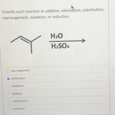 Solved Classify each reaction as addition, elimination, | Chegg.com