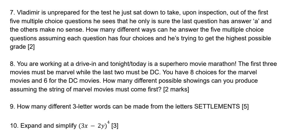 Solved 7. Vladimir is unprepared for the test he just sat | Chegg.com