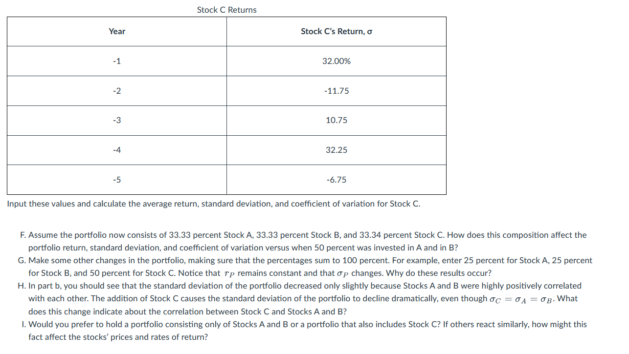 Solved Stork A and Stock R Retıurne A. Calculate the average | Chegg.com