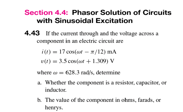 Solved with Sinusoidal Excitation4.43 If ﻿the current | Chegg.com