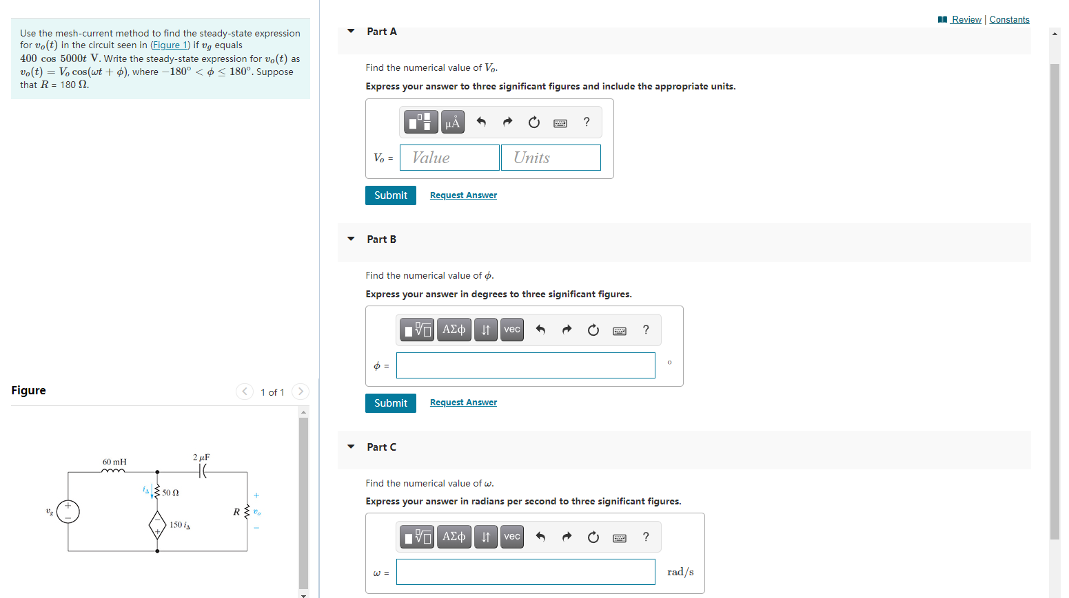 Solved Review Constants Part A Use the mesh-current method | Chegg.com