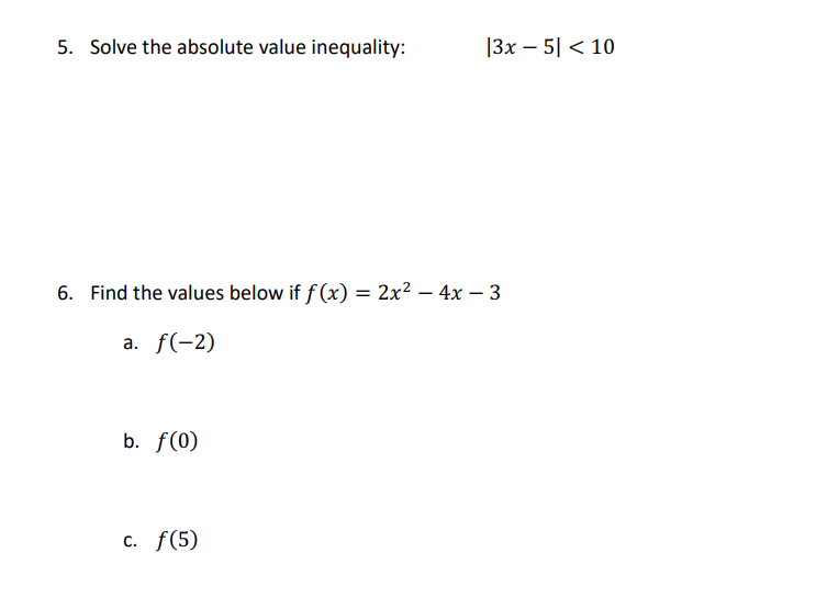 Solved 5. Solve the absolute value inequality: ∣3x−5∣
