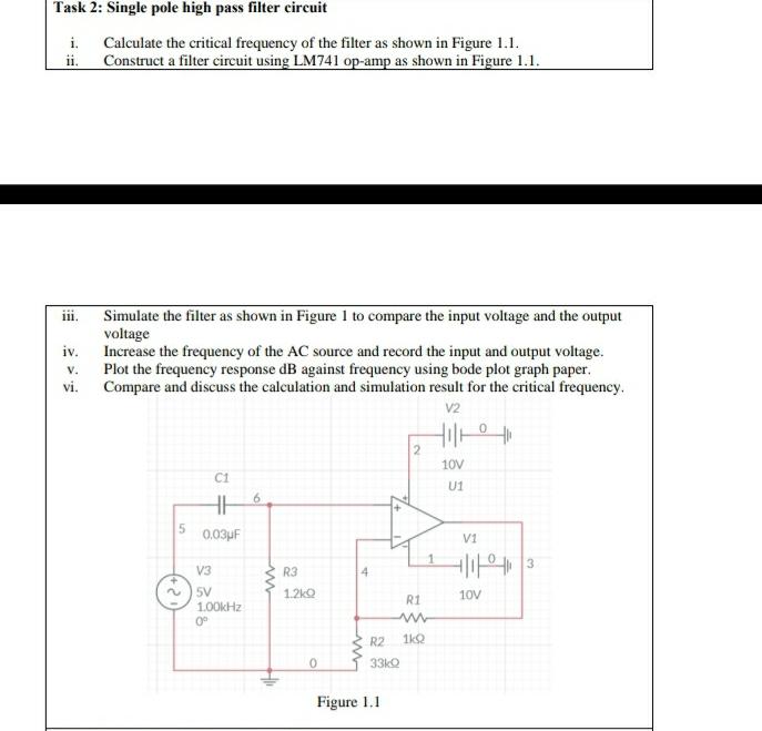 Solved Task 2: Single pole high pass filter circuit i. | Chegg.com