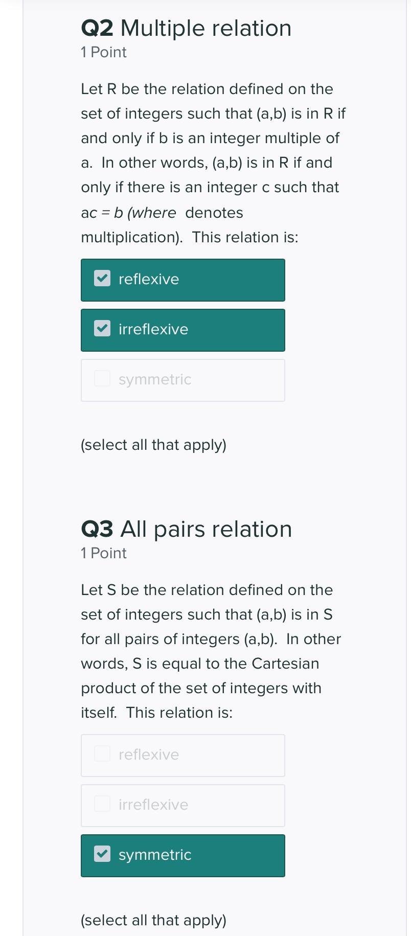 Solved Q2 Multiple relation 1 Point Let R be the relation | Chegg.com