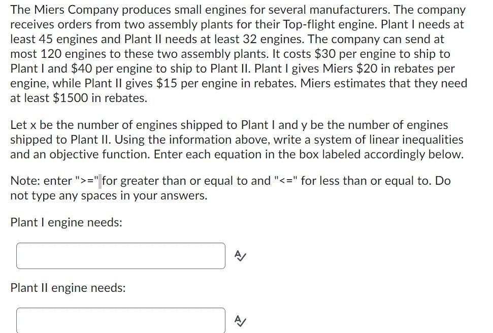 Solved The Miers Company produces small engines for several | Chegg.com