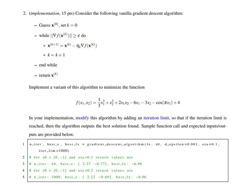 Solved 2 Implementation 15pts Consider The Following 