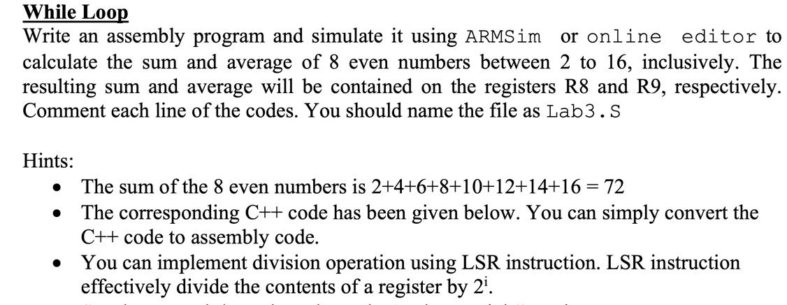 Solved While Loop Write an assembly program and simulate it | Chegg.com