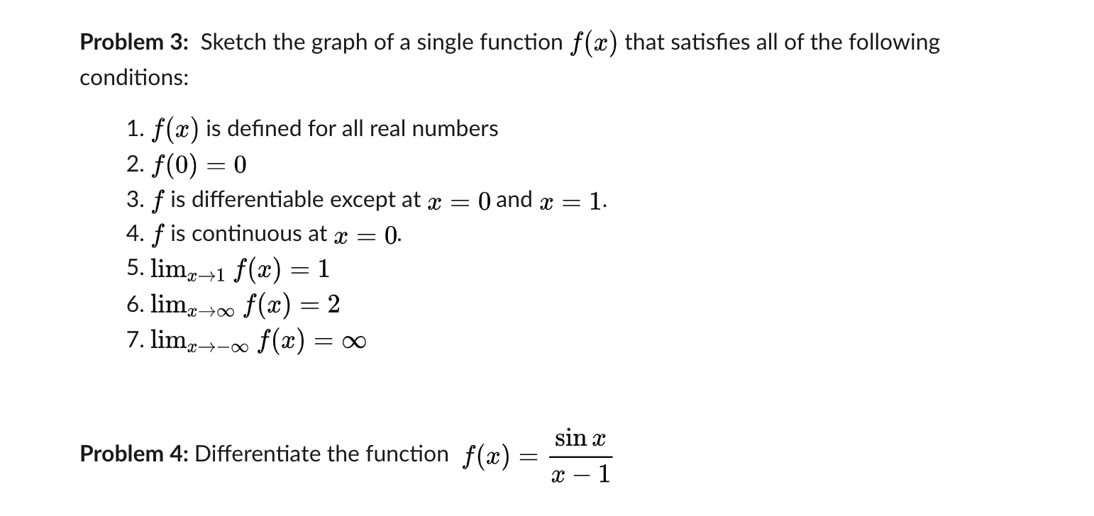Solved Problem 3: Sketch the graph of a single function f(x) | Chegg.com