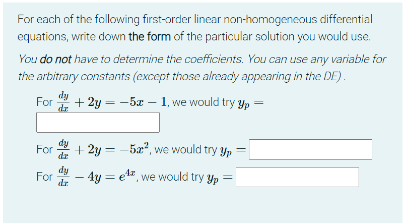 Solved For each of the following first-order linear | Chegg.com