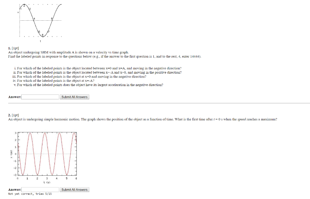 Solved - 6 1. [1pt] An object undergoing SHM with amplitude | Chegg.com