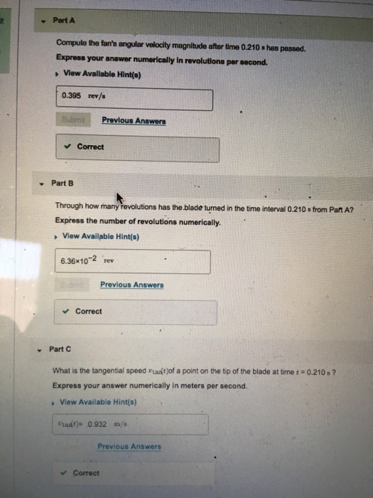Solved Constants An electric ceiling fan is rotating about a | Chegg.com