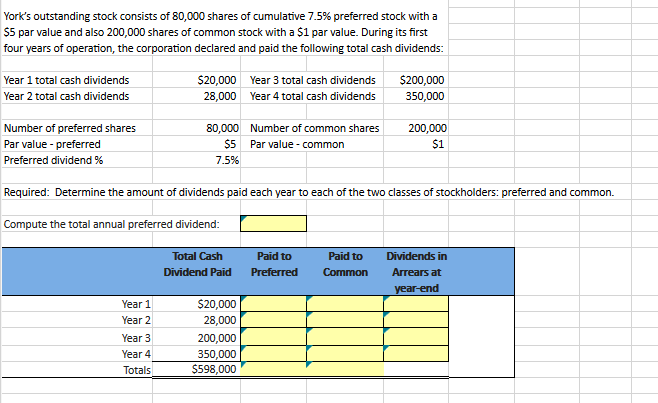 Solved York's outstanding stock consists of 80,000 ﻿shares | Chegg.com